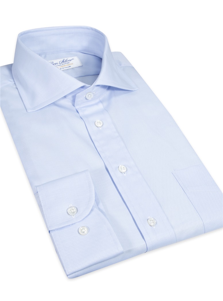 Blue Twill Cutaway Collar Button Cuff Shirt - The Ben Silver Collection