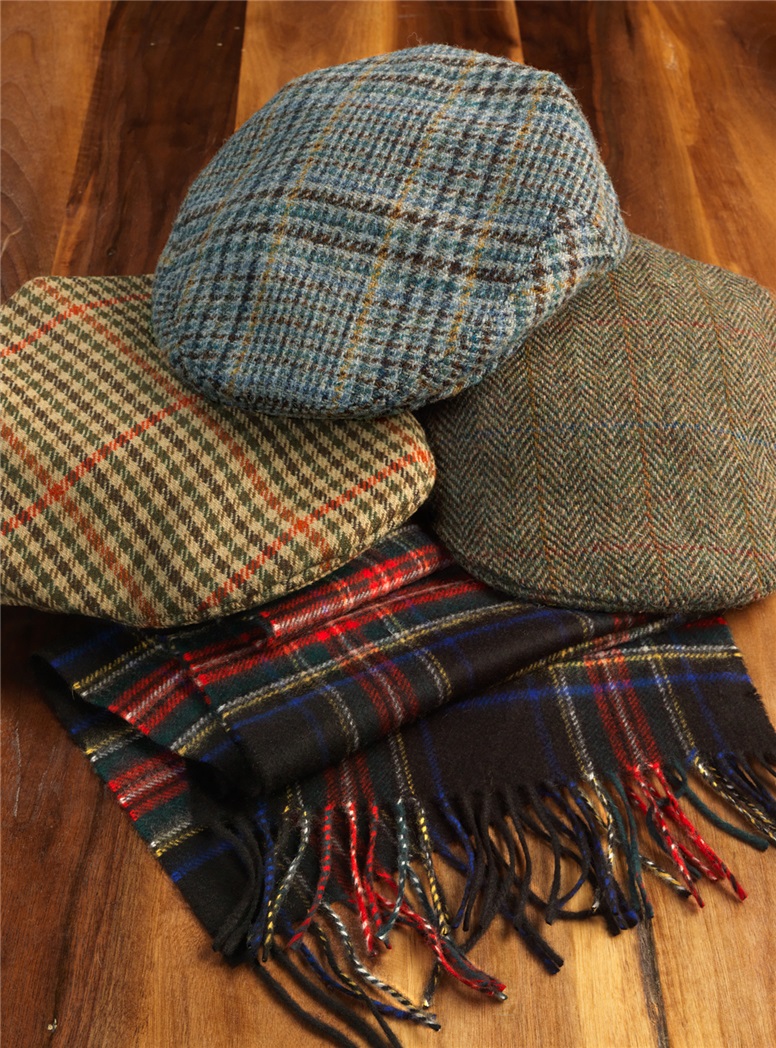 Wool Glen Cap in Grey and Navy Plaid - The Ben Silver Collection